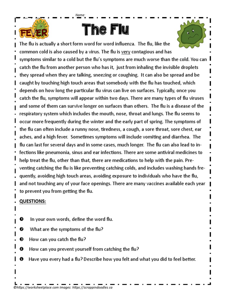 Comprehension Activity About The Flu | PDF