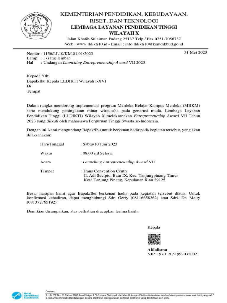 Undangan Launching Entrepreneurship Award VII | PDF