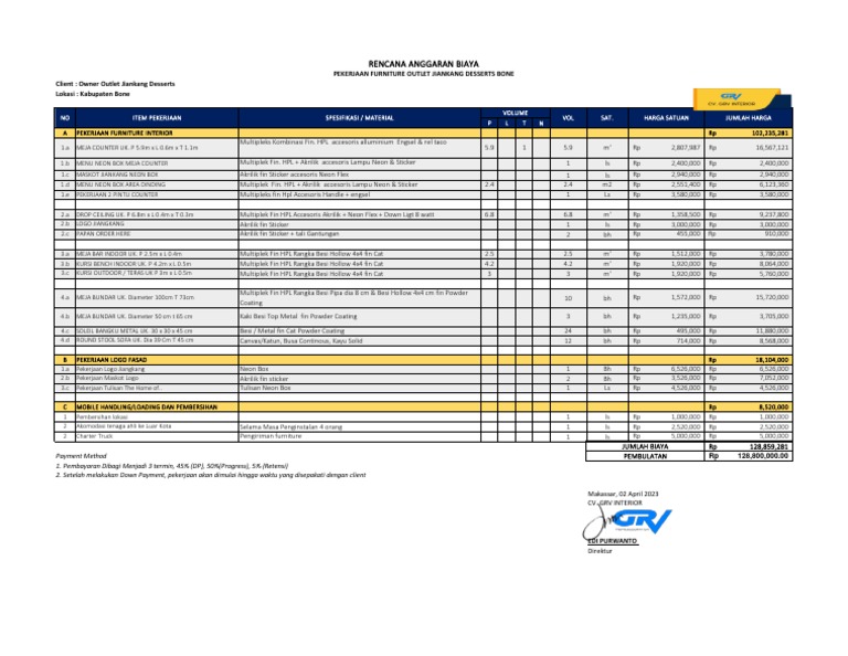 Penawaran Interior Furniture 2023 Revisi | PDF