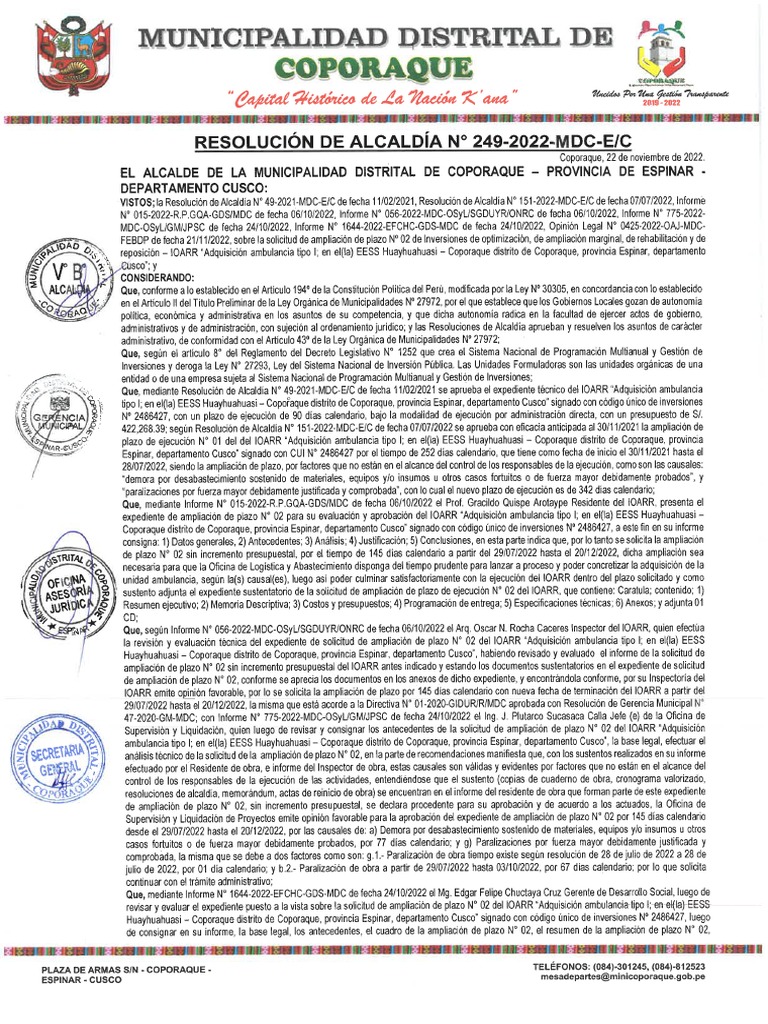 RESOLUCION DE ALCALDIA N° 249-2022-MDC-EC.pdf | PDF