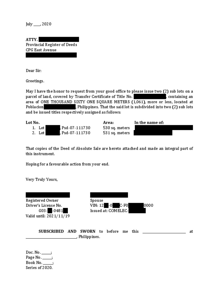 Sample Request Letter To ROD | PDF
