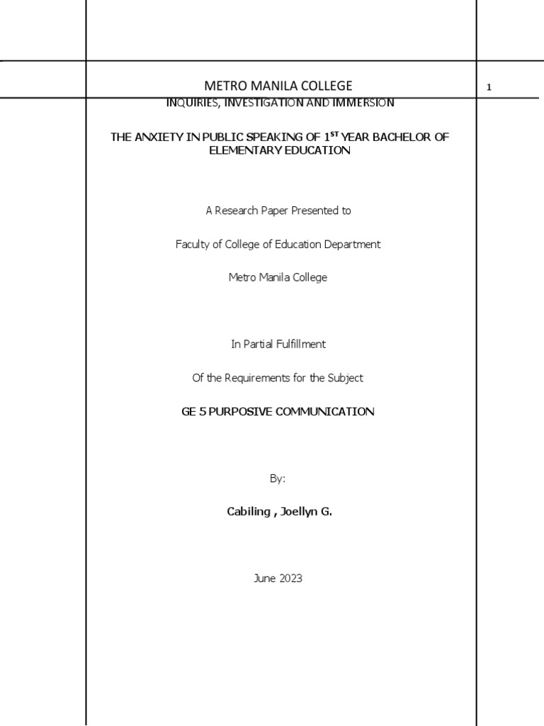 Baby Thesis Joellyn | PDF | Fluency | Anxiety