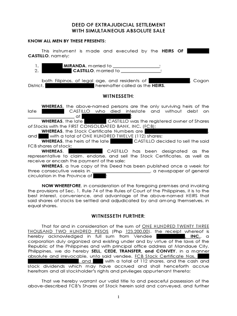 Sample EJS With Sale of Shares of Stock | PDF | Common Law | Private Law
