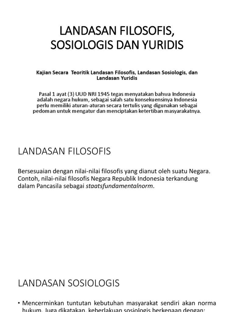 Kajian Secara Teoritik Landasan Filosofis, Landasan Sosiologis, Dan ...