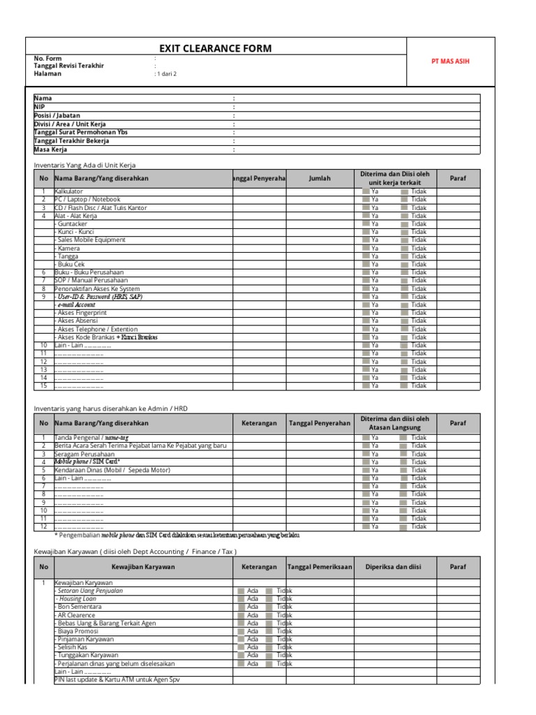 Formulir Exit Clearance Karyawan | PDF