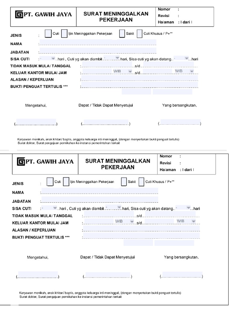Form Cuti, Izin, Sakit. | PDF