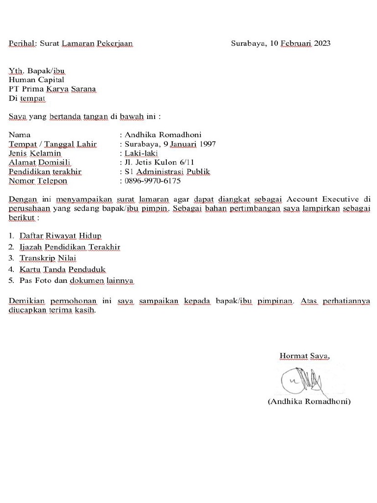 Surat Lamaran Dan CV | PDF