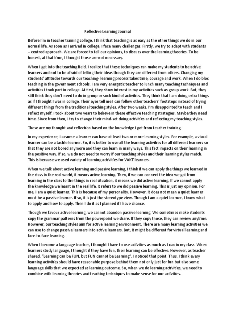 Reflective Learning Journal | PDF | Learning | Teachers