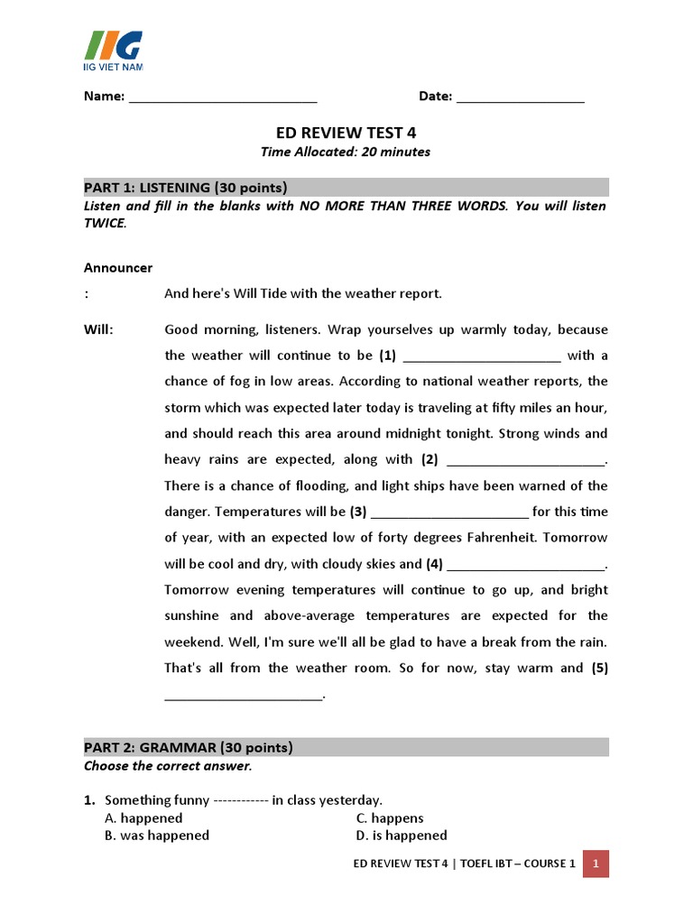 TOEFL IBT Ed Review Test 4 | PDF