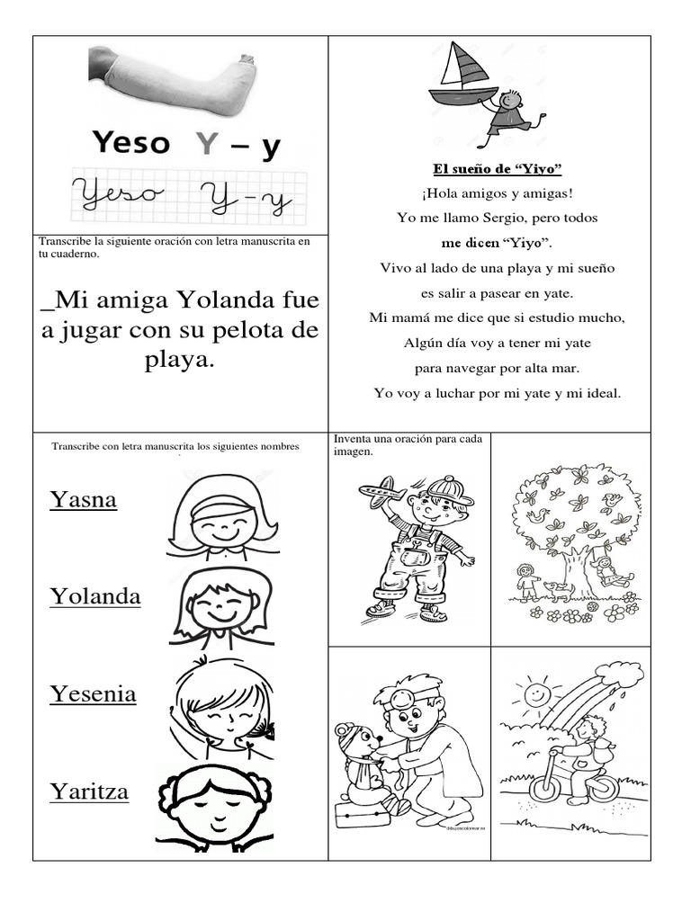 Oraciones con "yate" y "yeso" para niños | PDF