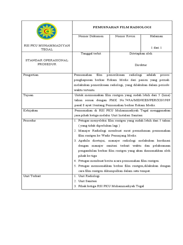 Spo Pemusnahan Film Radiologi | PDF