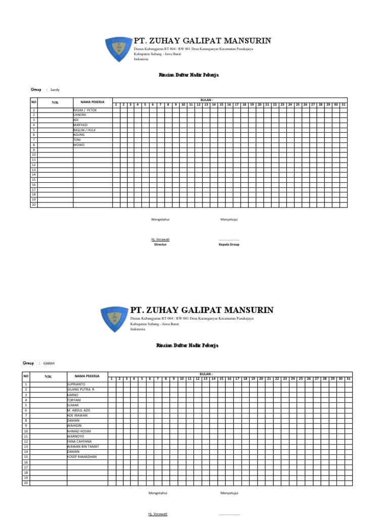 Format ABsensi Kuli | PDF