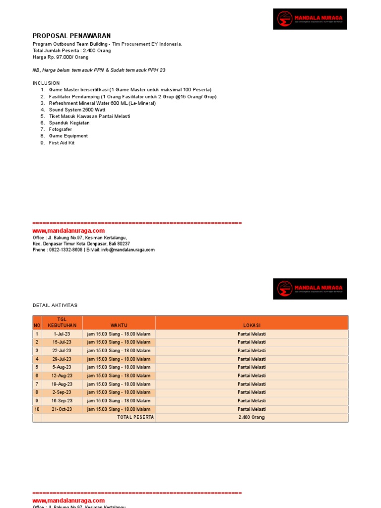 Proposal Penawaran Program Outbound | PDF