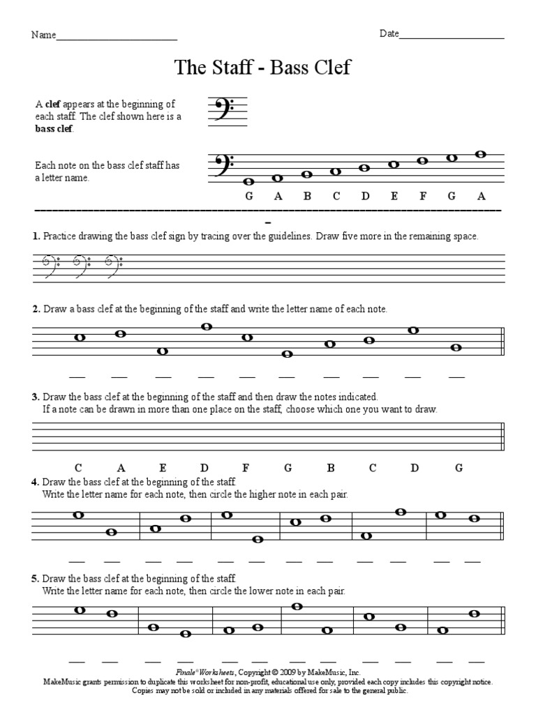 The Staff Bass Clef | PDF