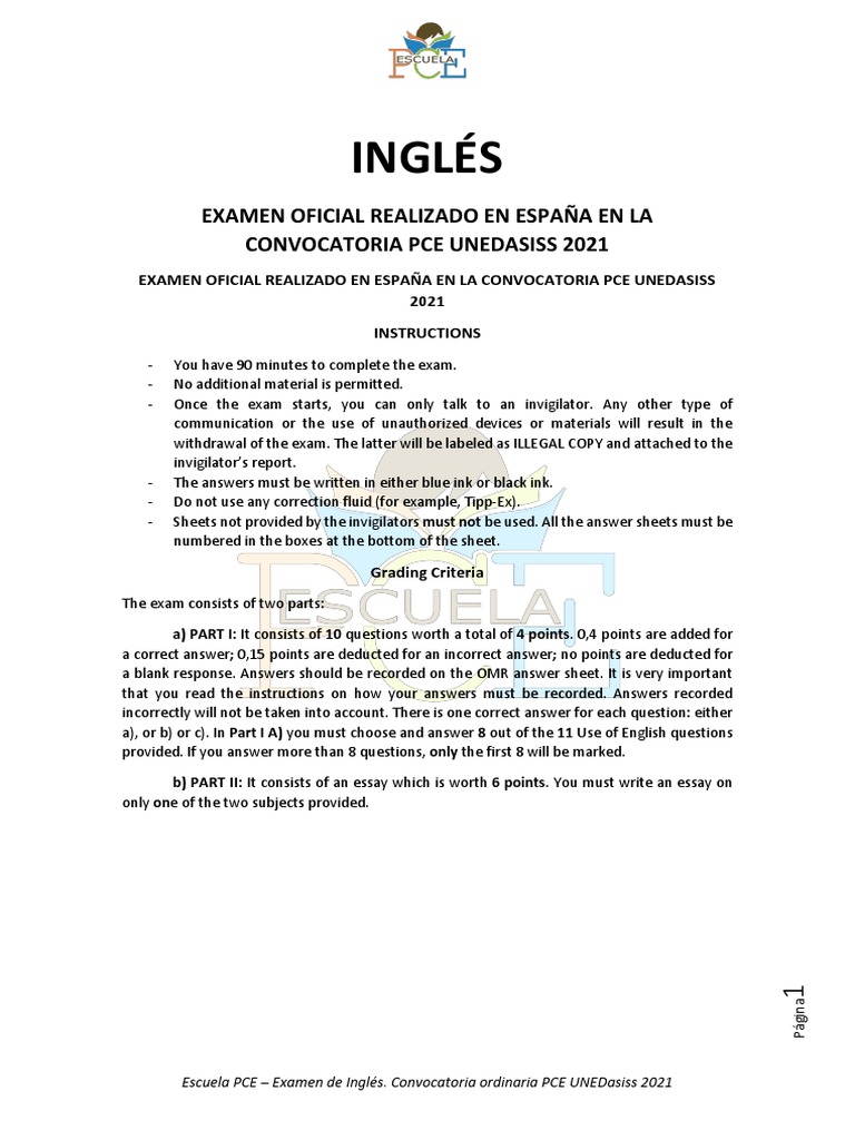Escuela PCE - Ingles Ord Resuelto 2021 | PDF