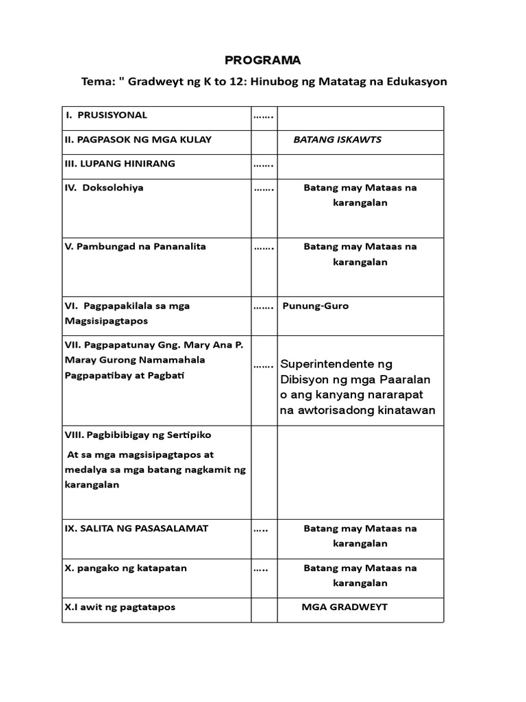 Grade Six Tagalog Program | PDF
