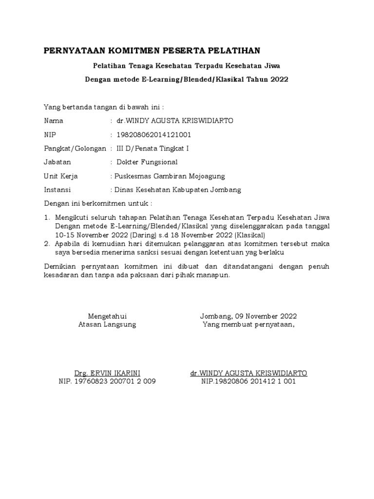 Template Surat Komitmen | PDF