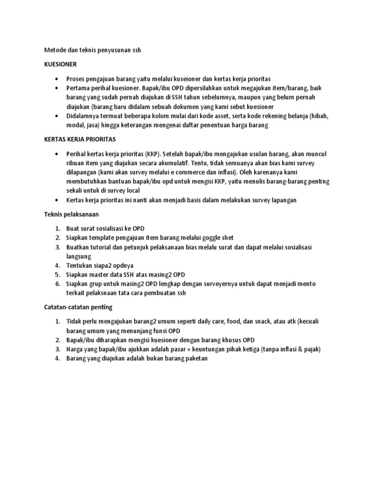 Metode Dan Teknis Penyusunan SSH | PDF