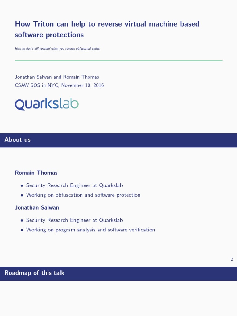 CSAW2016 SOS Virtual Machine Deobfuscation RThomas JSalwan | PDF | Virtual Machine | Computer ...