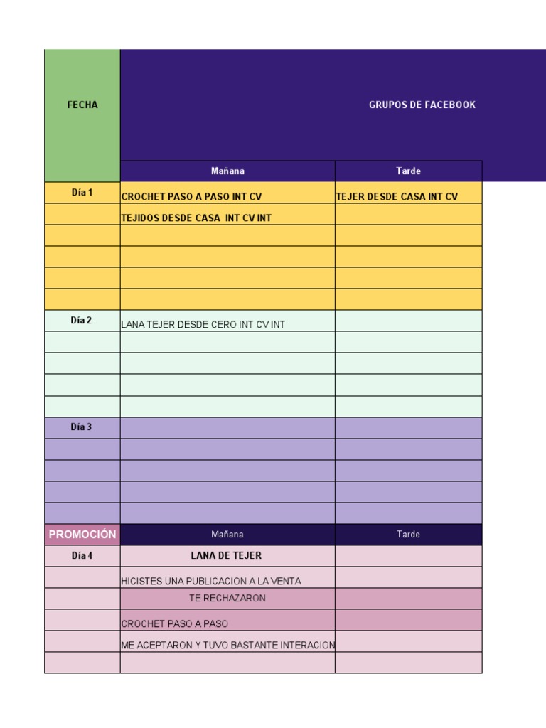 Hoja de Planificación Grupos de Facebook 1 1 1 1 1 | PDF | Relaciones ...