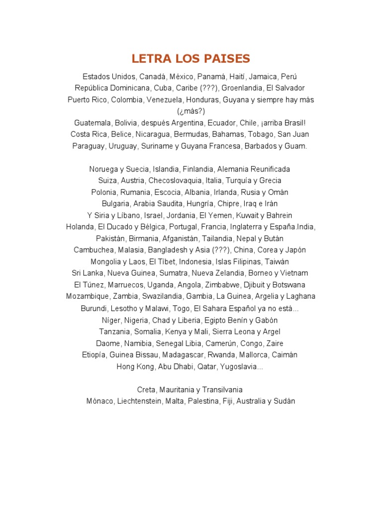 Letra Los Paises | PDF