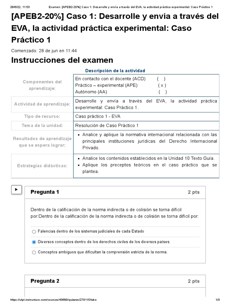 Examen - (APEB2-20%) Caso 1 - Desarrolle y Envía A Través Del EVA, La Actividad Práctica ...
