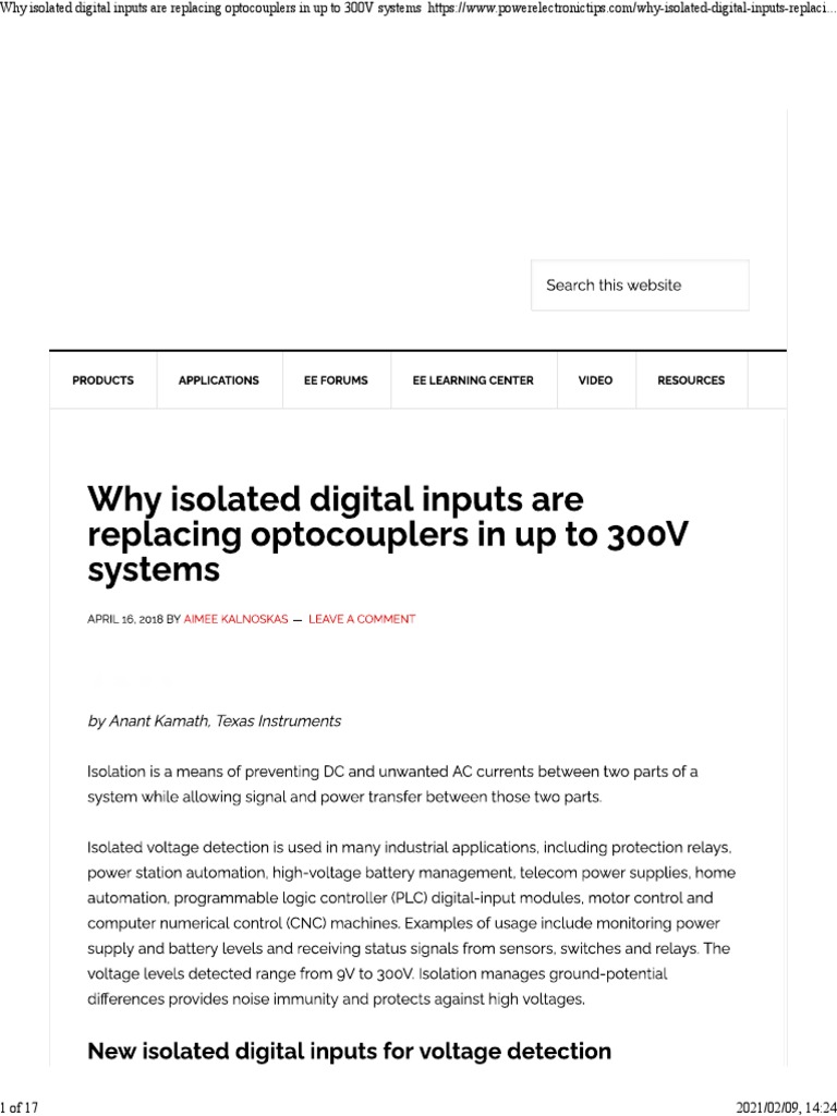 Isolated Digital Inputs Are Replacing Optocouplers in Up To 300V ...