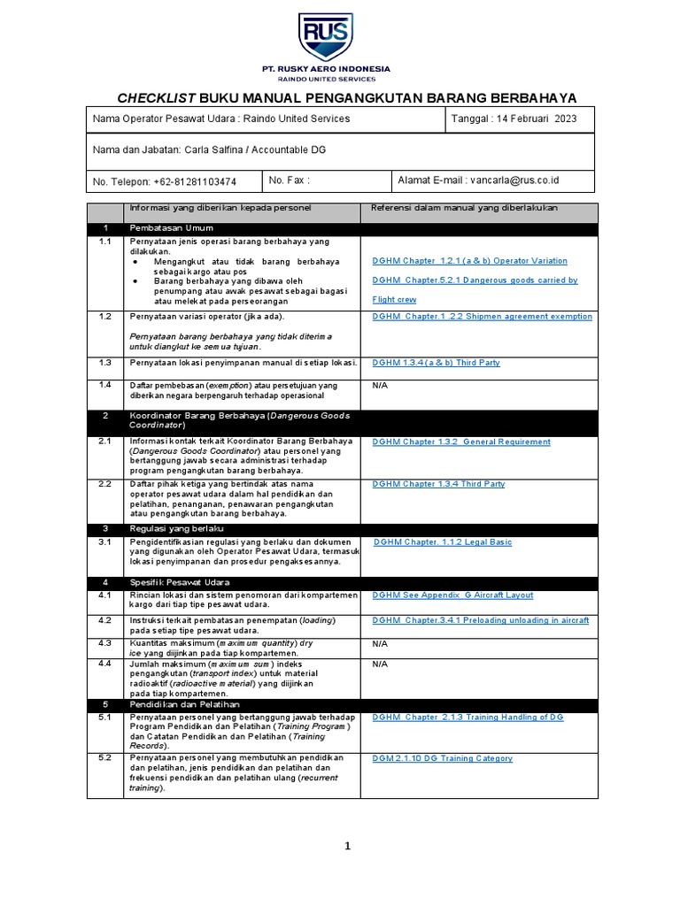 Checklist Buku Manual Pengangkutan DG 140223 | PDF