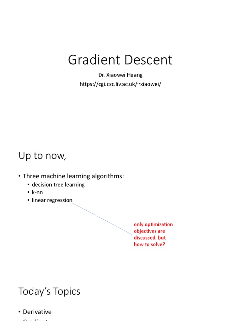Gradient Descent - Xiaowei Huang | PDF | Mathematical Optimization | Derivative