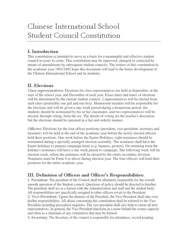 Student Council Constitution Overview | PDF | Secretary | Chairman