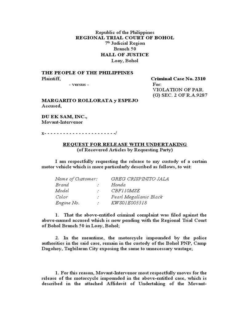 template undertaking release | PDF