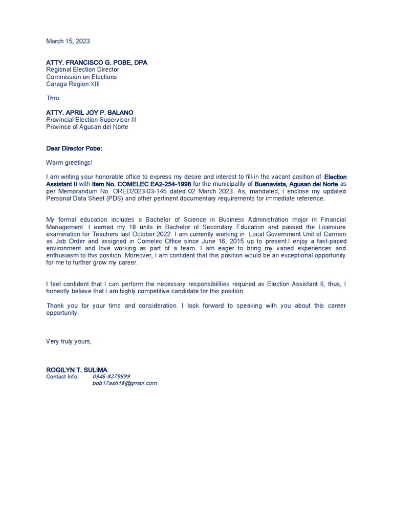 Application Letter-Comelec | PDF