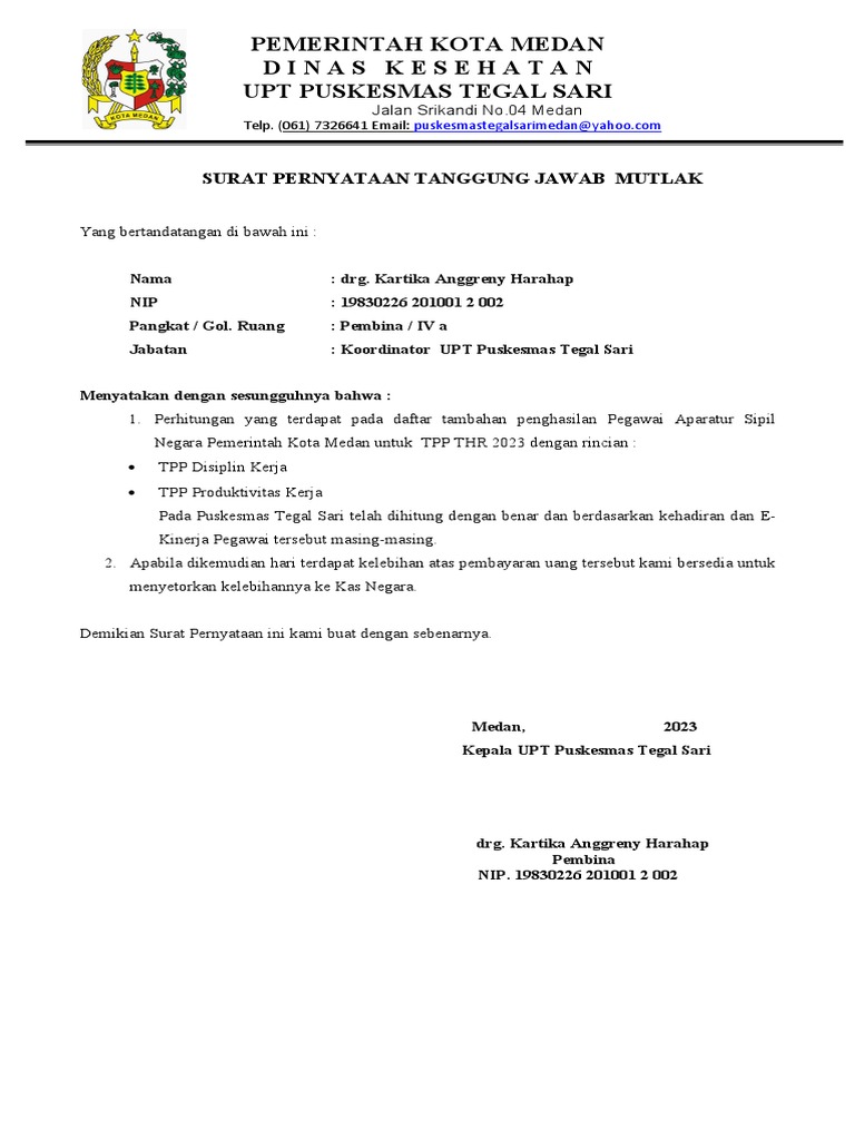 Surat Pernyataan Pertanggung Jawaban Mutlak | PDF