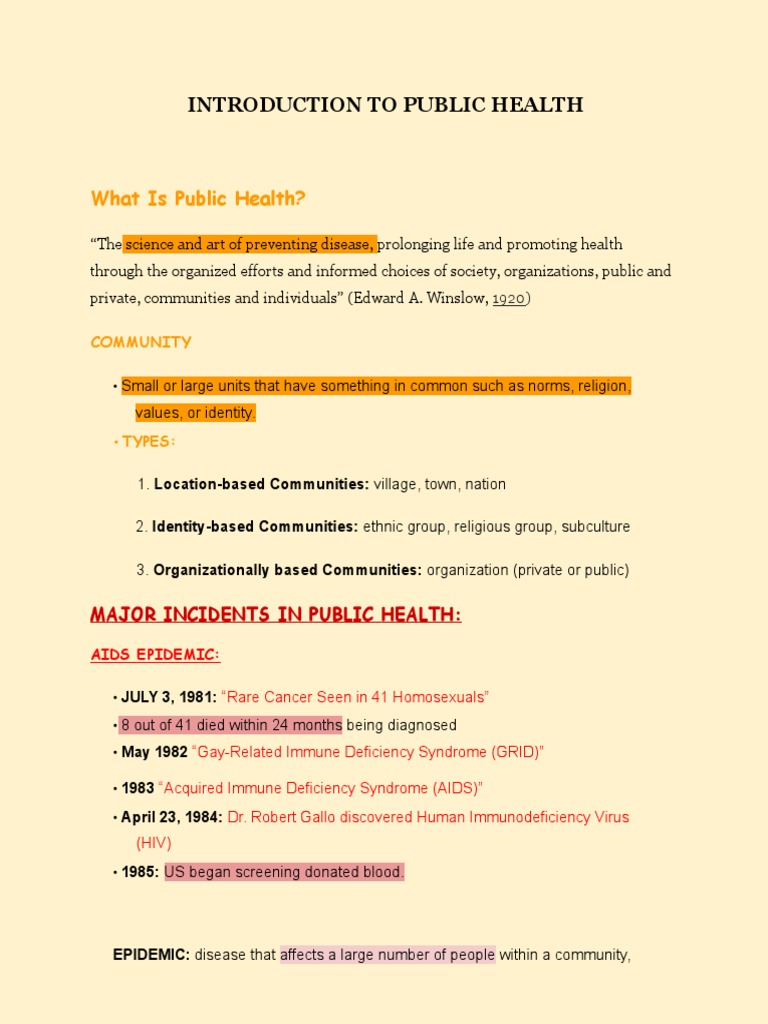 CPH Notes (Introduction to Public Health) | PDF