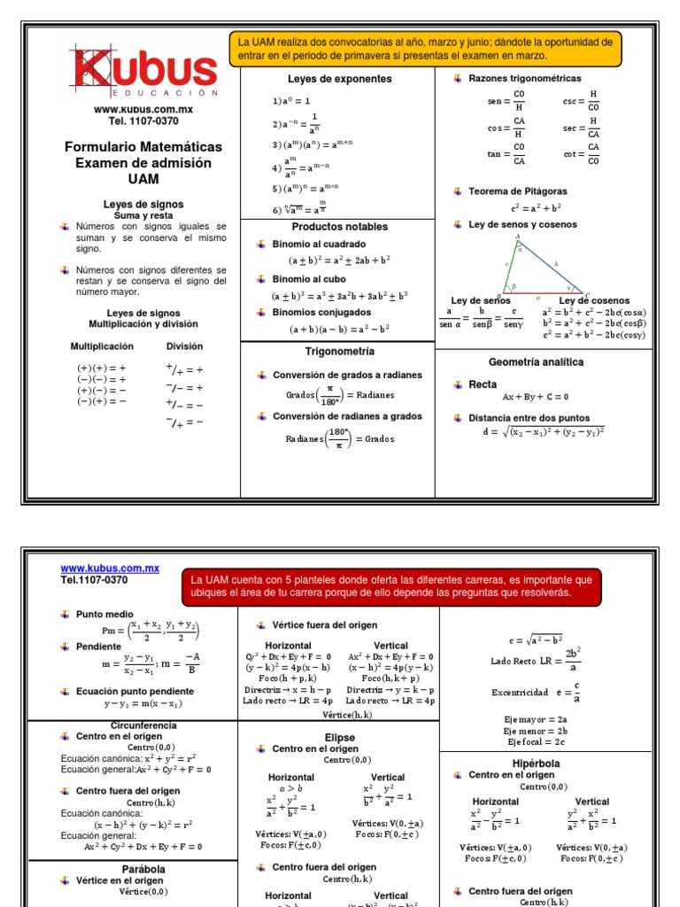 Formulario de Matemáticas | PDF
