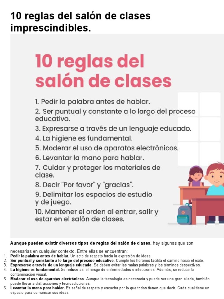 10 Reglas Del Salón de Clases Imprescindibles | PDF