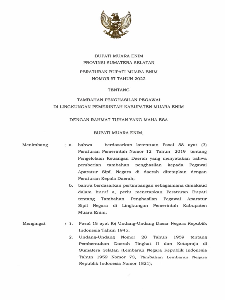 Perbub 57 Tahun 2022 TPP | PDF