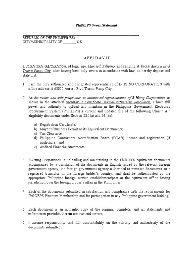 PhilGEPS Omnibus Sworn Statement 2025 | PDF | Business | Finance ...