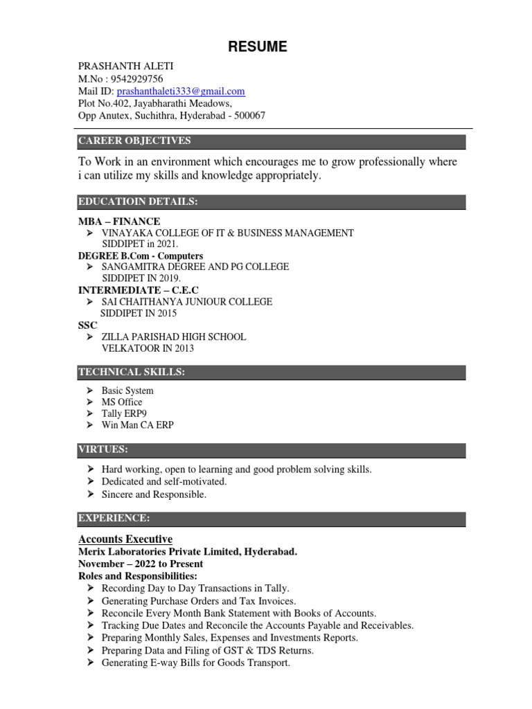 Resume at Prashanth | PDF