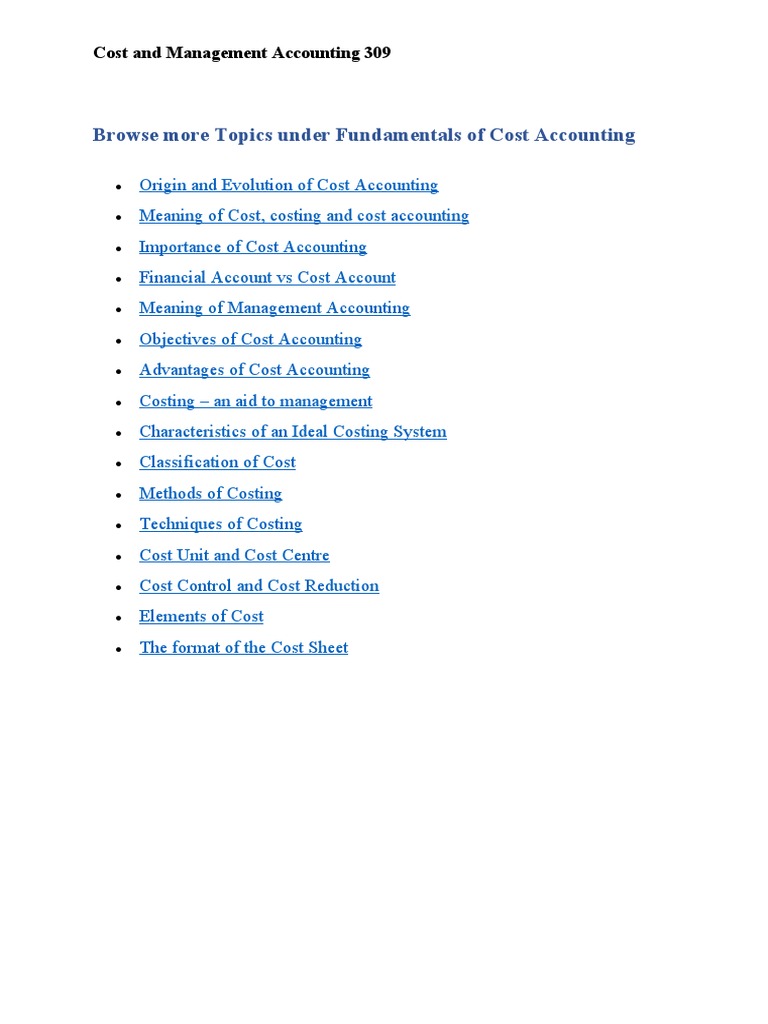 Cost Accounting 309 | PDF | Cost Accounting | Management Accounting