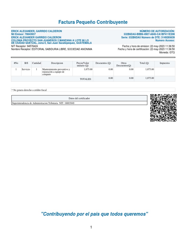Factura de Mantenimiento y Repacion | PDF
