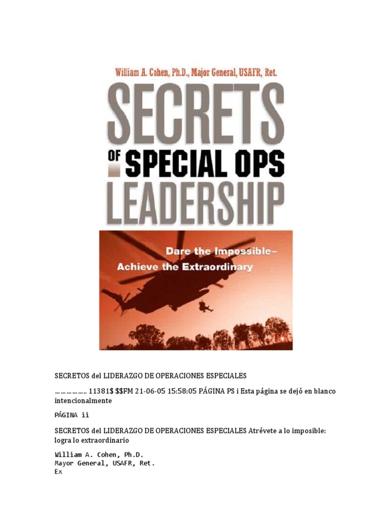 SECRETOS Del LIDERAZGO DE OPERACIONES ESPECIALES Atrévete A Lo Imposible. Logra Lo ...
