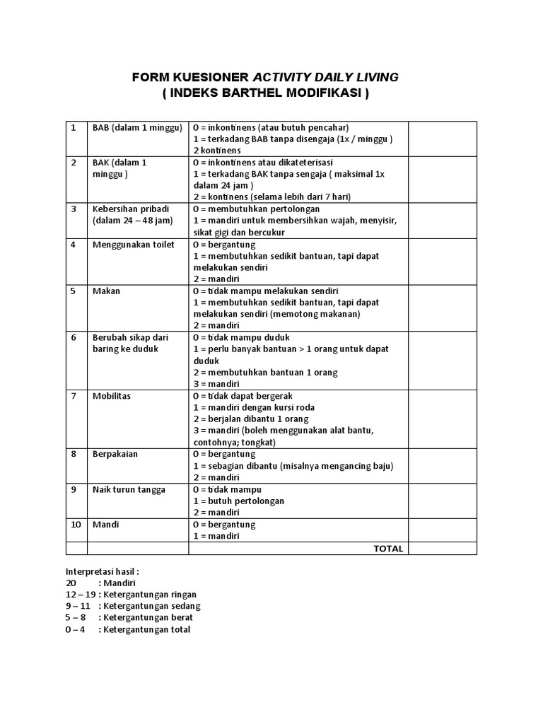 Kuesioner Activity Daily Living | PDF
