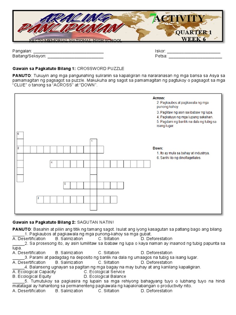 ANSWER SHEET Q1 Week 6 | PDF