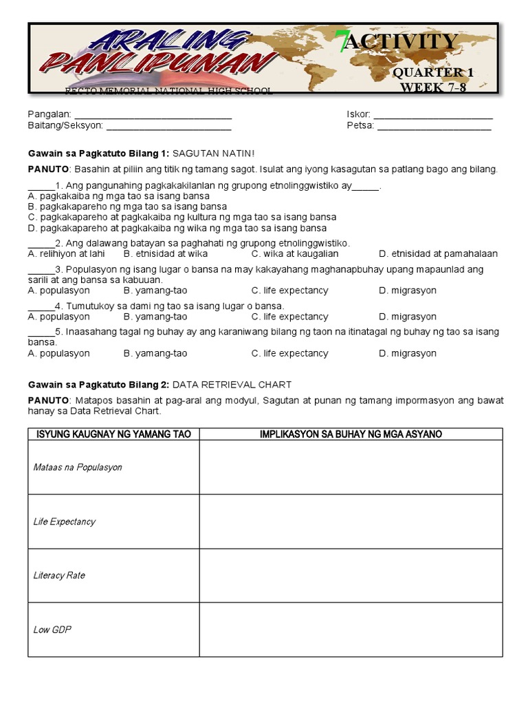ANSWER SHEET Q1 Week 7-8 | PDF