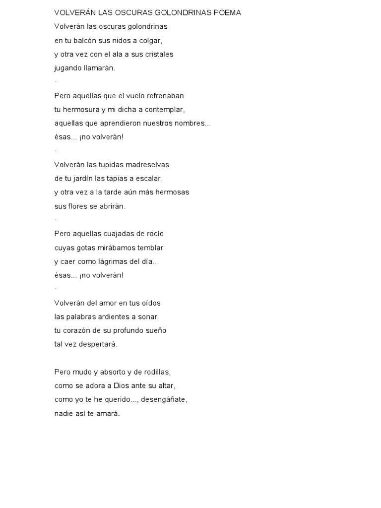 Volverán Las Oscuras Golondrinas Poema | PDF | Arte | Clásicos