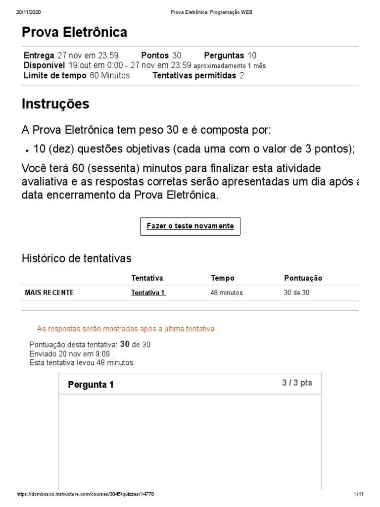 Prova Eletrônica - Programação WEB Luciano | PDF