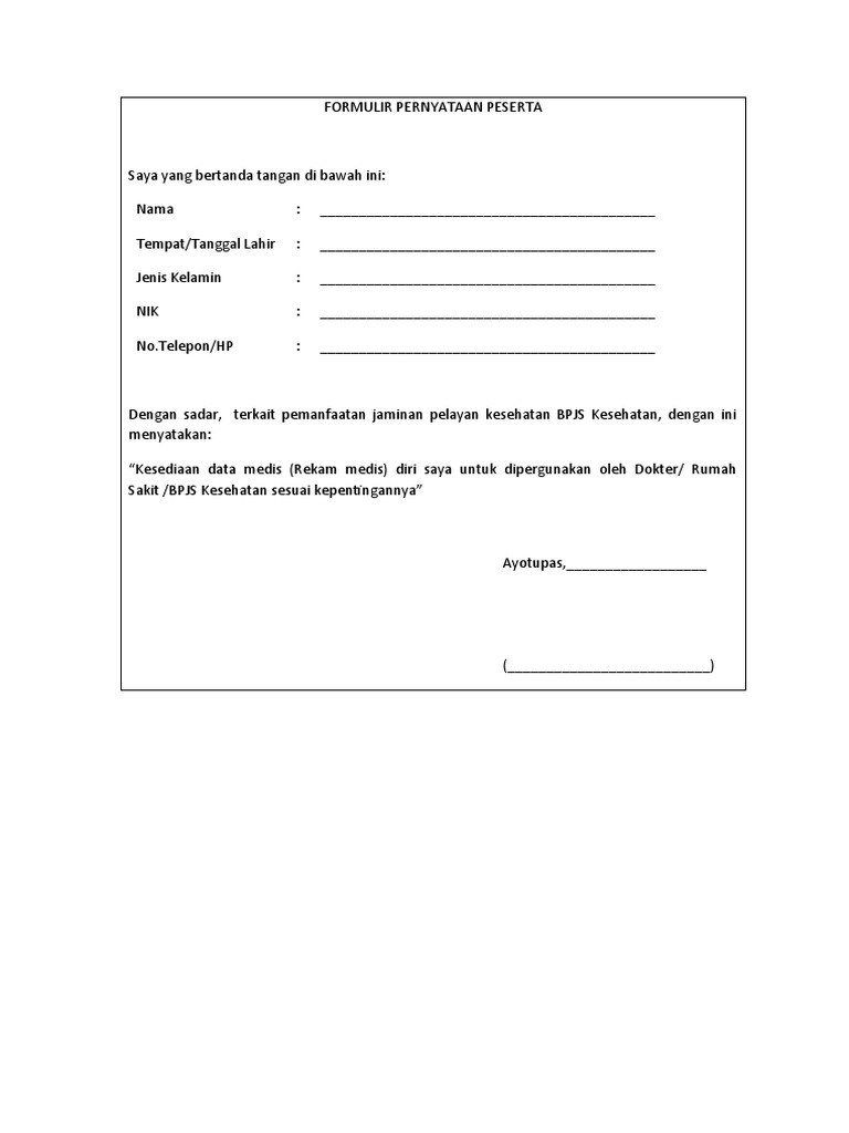 FORMULIR PERNYATAAN PESERTA KB | PDF