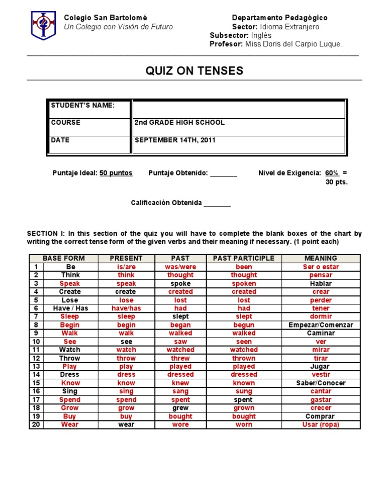 Verb Quiz 1 | PDF | Career & Growth