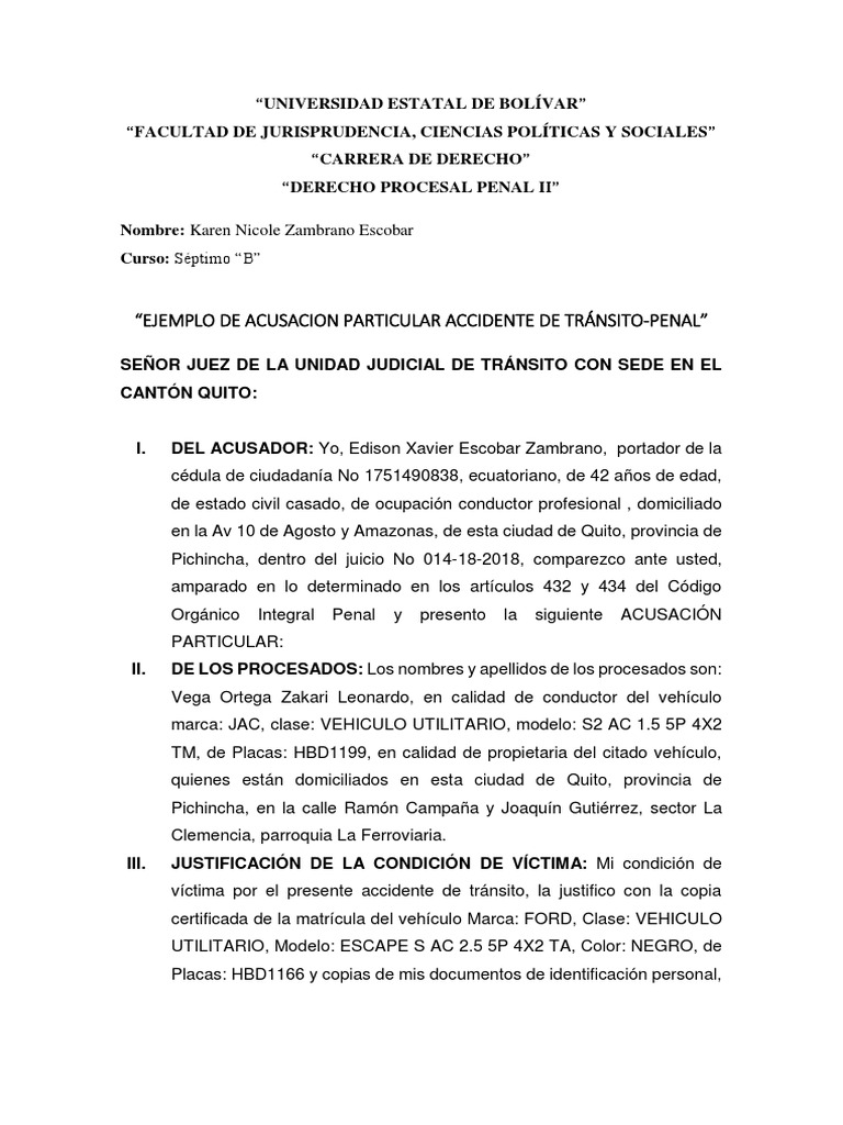 Ejemplo de Acusacion Particular y Denuncia | PDF | Judicaturas | Ley ...